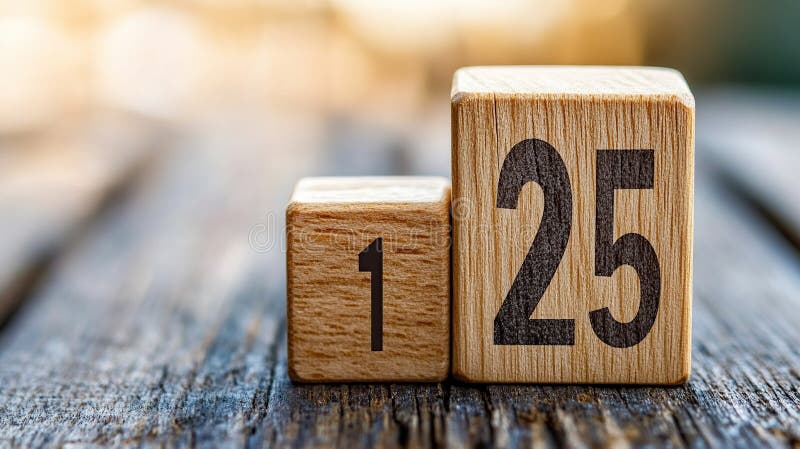 Wooden Blocks Showing Numbers 1 and 25 on a Rustic Surface Stock ...