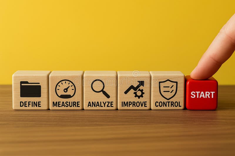 Wooden Blocks with Six Sigma Process Stages Define, Measure, Analyze ...