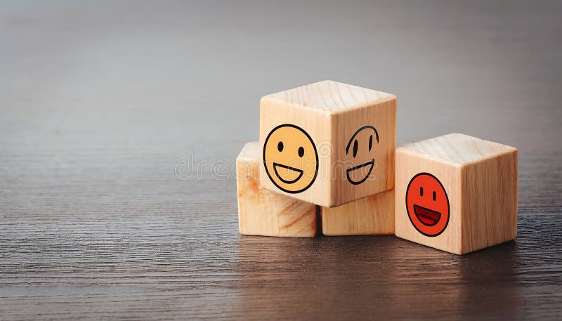 Wooden Blocks with Smiley Faces are Stacked on a Wooden Surface ...
