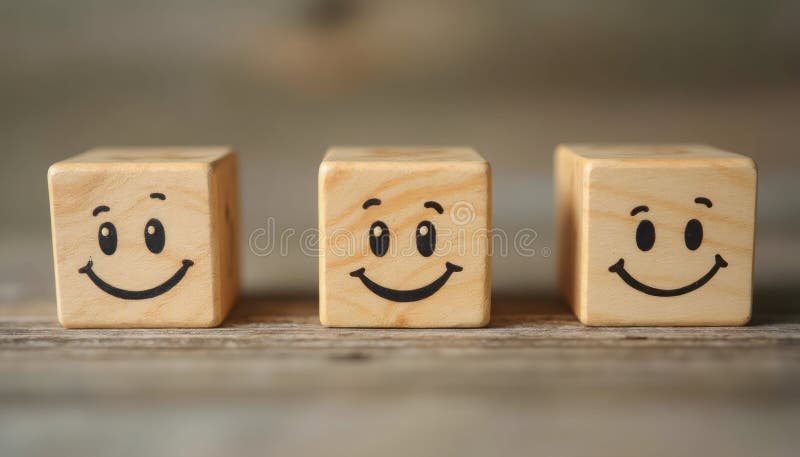 Wooden Blocks with Smiling Faces on Table Stock Image - Image of cute ...