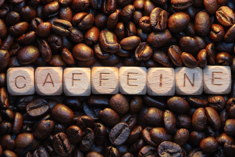 Wooden Blocks Spelling Caffeine Surrounded Roasted Coffee Beans Stock ...