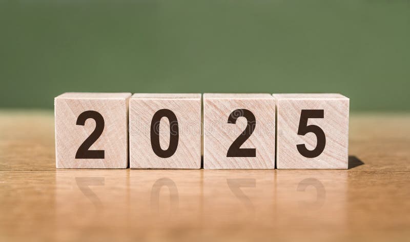 Wooden Blocks Spelling Out the Year 2025 on a Tabletop Stock Image ...