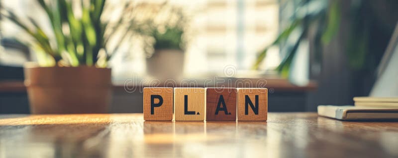 Wooden Blocks Spelling Plan on a Table, Office Banner Stock ...