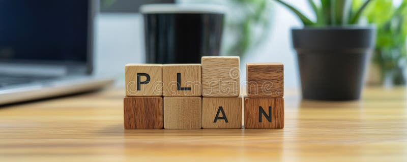 Wooden Blocks Spelling Plan on a Table, Office Banner Stock ...