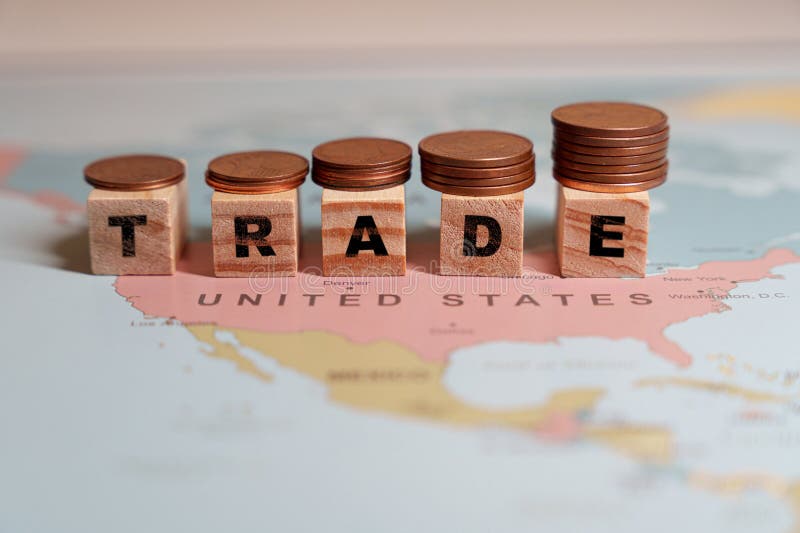 Wooden Blocks Spelling TRADE are Arranged in a Rising Graph Pattern ...
