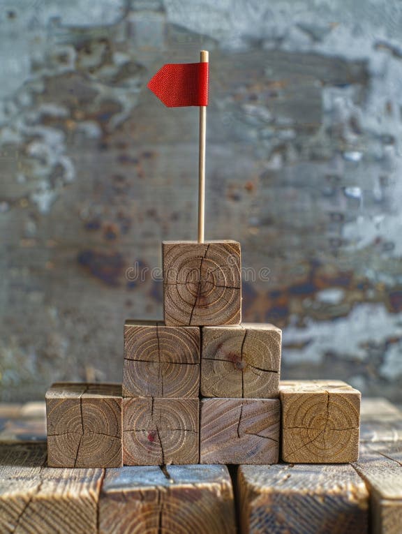 Wooden Blocks Stack with Red Flag Stock Photo - Image of construction ...