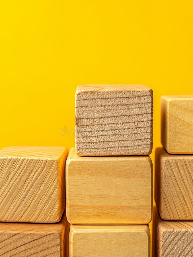Wooden Blocks Stacked Against a Yellow Background. Stock Photo - Image ...
