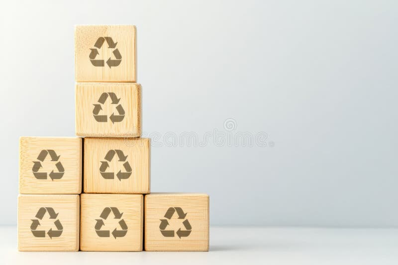 Wooden Blocks Stacked with Eco-Friendly Recycle Symbols on a Light ...