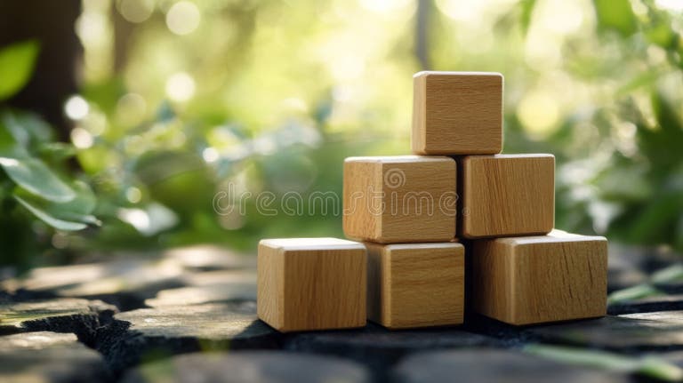 Wooden Blocks Stacked in Pyramid Shape Outdoors Stock Illustration ...