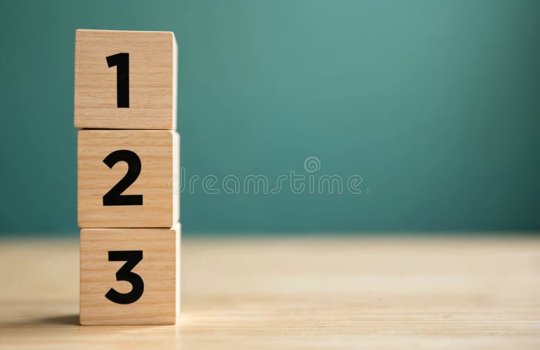Wooden Blocks Stacked Show Order 1, 2, 3. Simple Visual Aids Represent ...