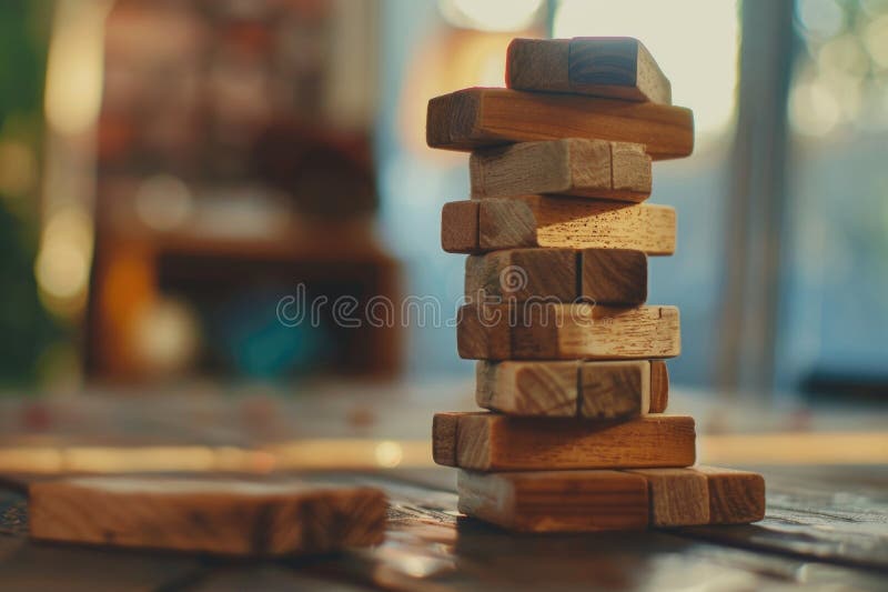 Wooden Blocks Stacked on a Table, Suitable for Educational and ...