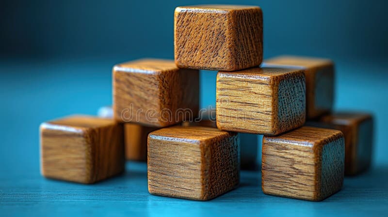 Wooden Blocks Stacked Together on Blue Background, Showcasing Texture ...
