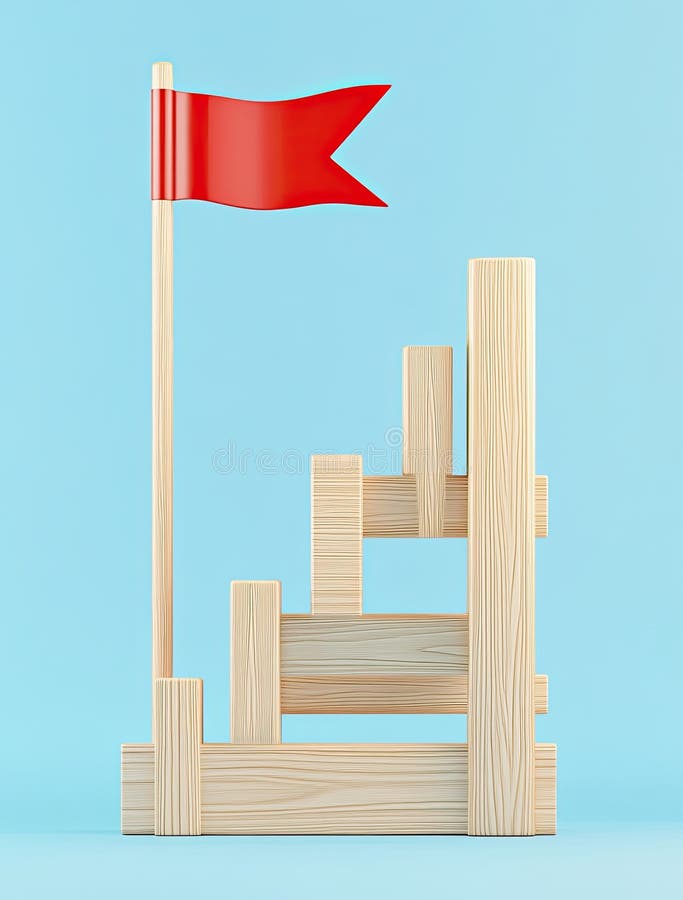 Wooden Blocks Staircase with Red Flag, Success Concept Stock Image ...