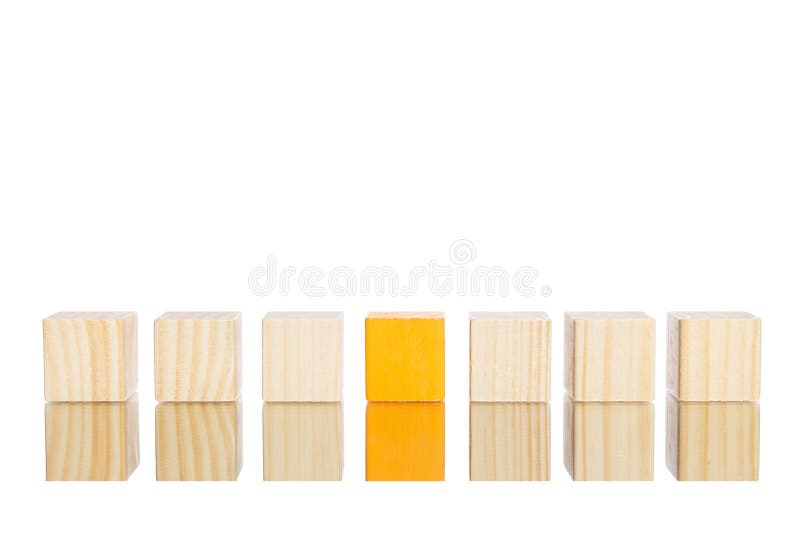 Wooden Blocks Standing in Line with Blue One in the Centre Stock Image ...