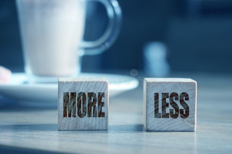 Wooden Blocks on Wooden Table with More and less Signs. Business ...