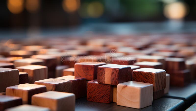 Wooden Blocks on the Table in the Park. Selective Focus Stock ...
