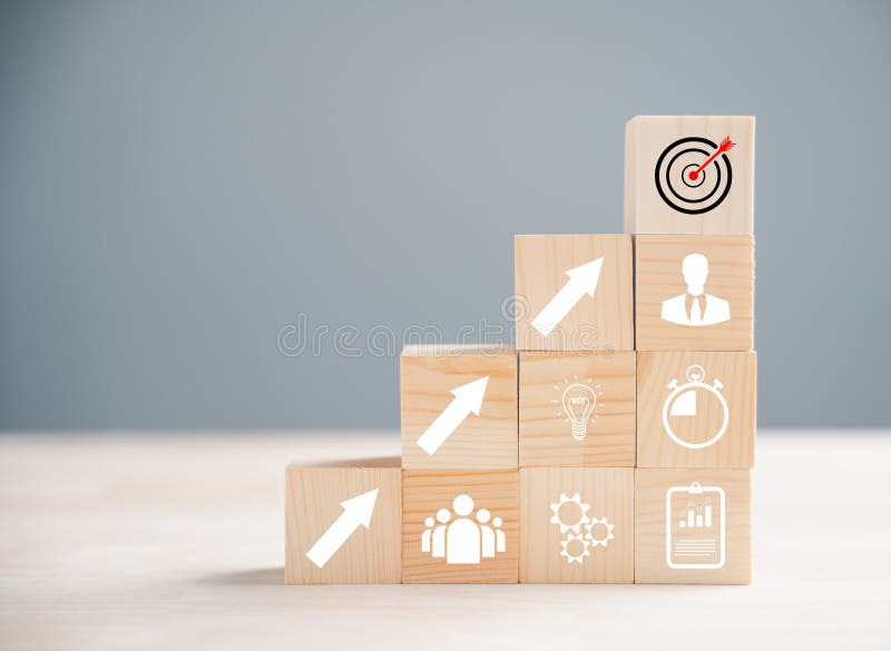 Wooden Blocks with Target Icon on Top Stock Image - Image of success ...