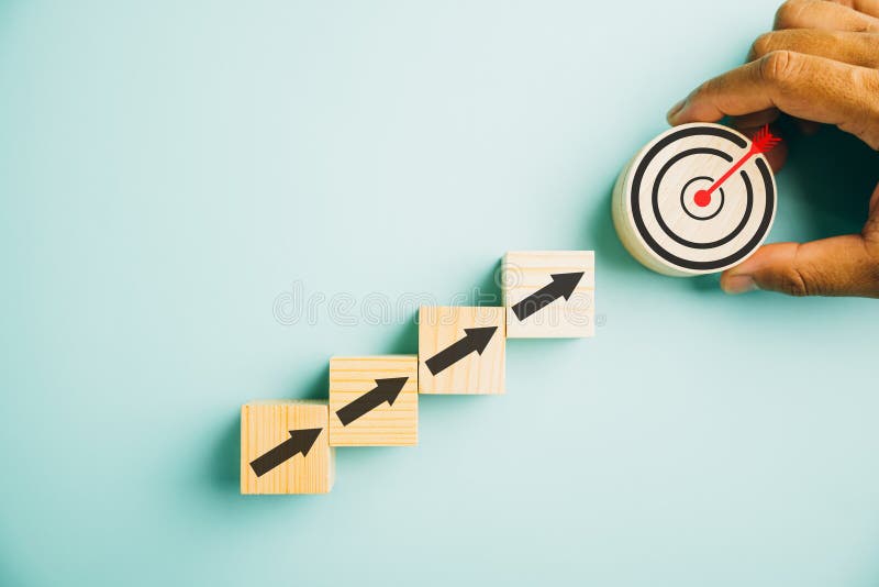 Wooden Blocks with Target Icon on Top Stock Photo - Image of competitor ...