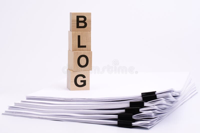 Wooden Blocks with Text BLOG on White Table, Stack White Paper on ...