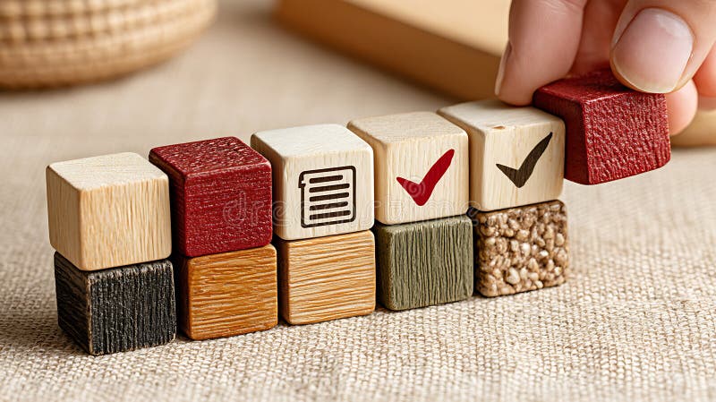 Wooden Blocks with Tick Marks Checklist and Hand Finishing Task ...