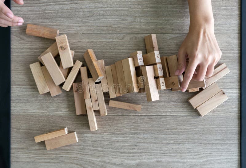 Wooden Blocks from Tower Constructed Game Fall Scattered All Over the ...
