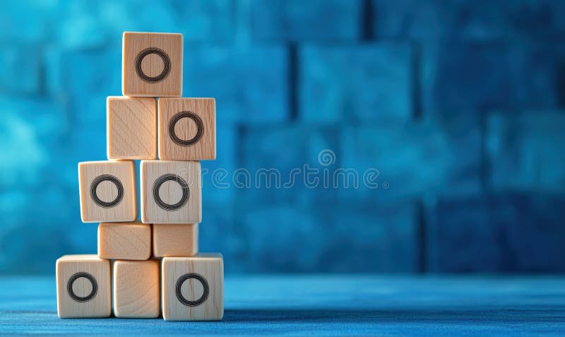 Wooden Blocks Tower, Stacked Cubes with Circular Designs, Blue ...