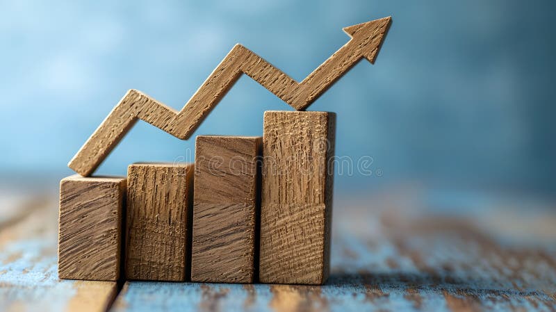 Wooden Blocks and Upward Arrow Symbolize Growth and Progress Stock ...