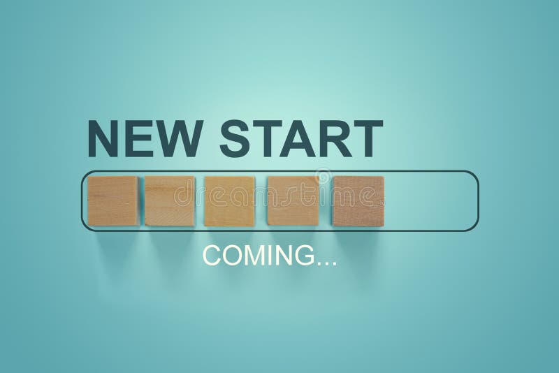 Wooden Blocks with the Word NEW START Coming in Loading Bar Progress ...