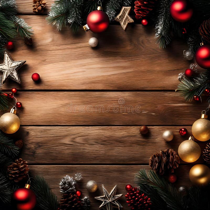 Wooden Board with Christmas Elements - Ai Generated Image Stock ...