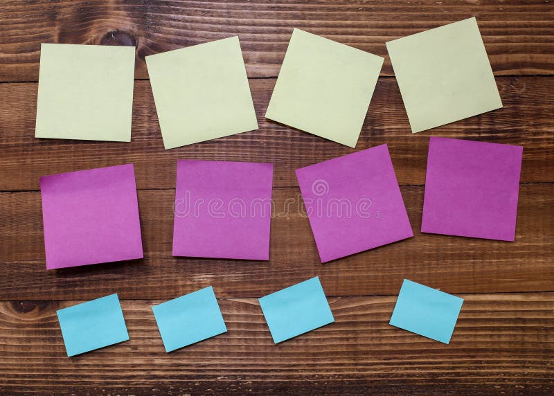 Wooden Board with Colored Note Stickers Stock Photo - Image of ...