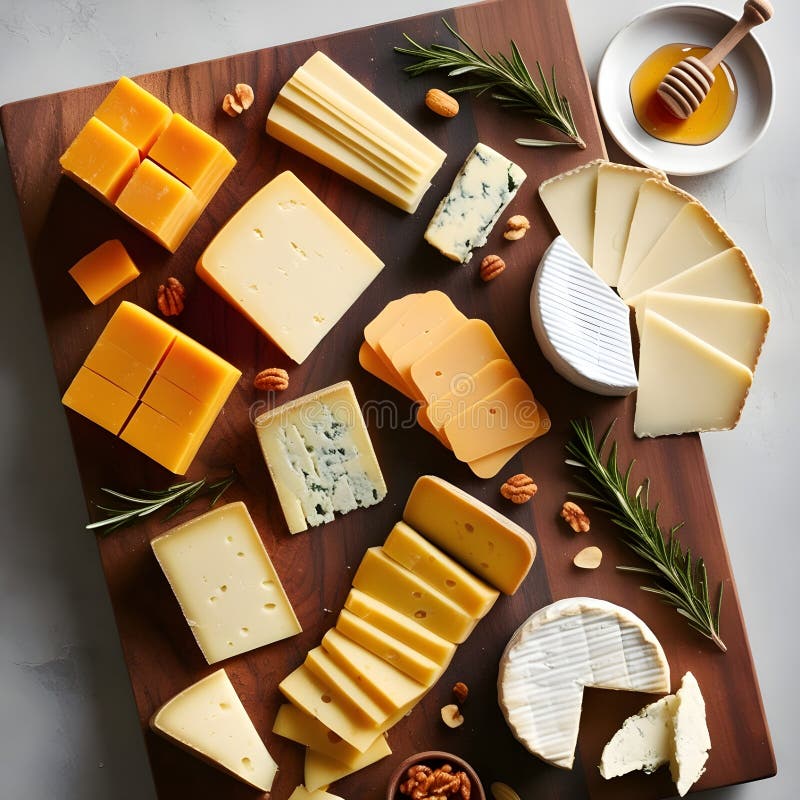 A Beautifully Arranged Cheese Assortment Displayed on a Wooden Cutting ...