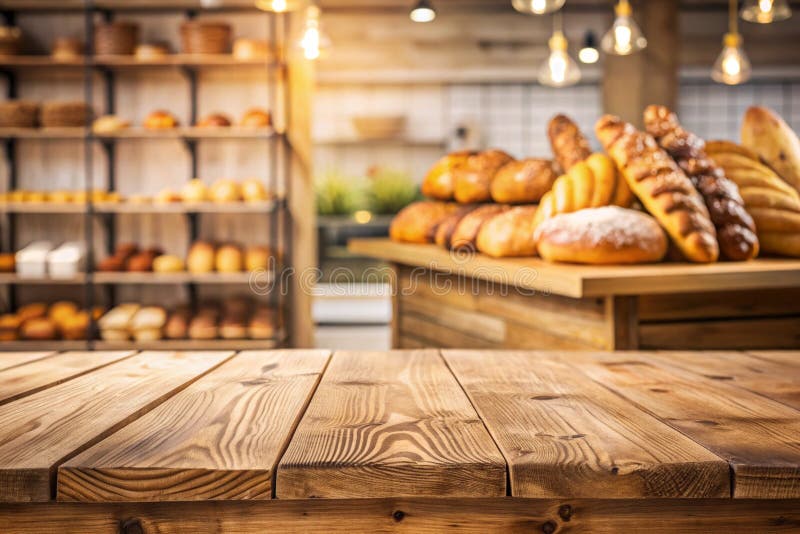 Wooden Board Empty Table Background Abstract Blurred Bakery Shop ...