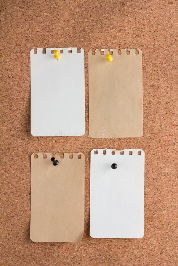 Wooden Board with Four Blank Wjhite and Brown Notes. Stock Photo ...