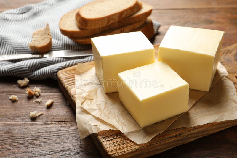 Wooden Board with Fresh Butter on Table. Stock Image - Image of cuisine ...