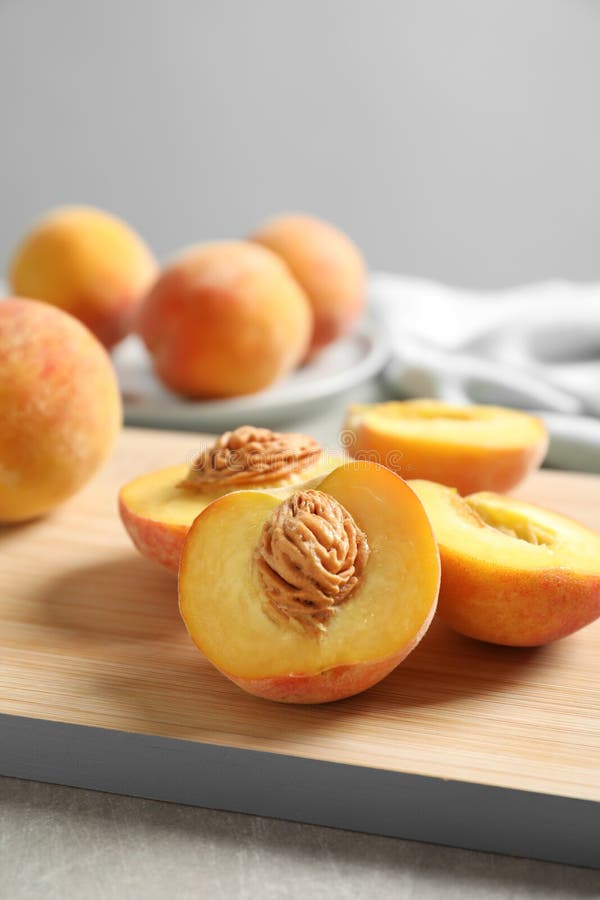 Wooden Board with Fresh Sweet Peaches Stock Image - Image of natural ...