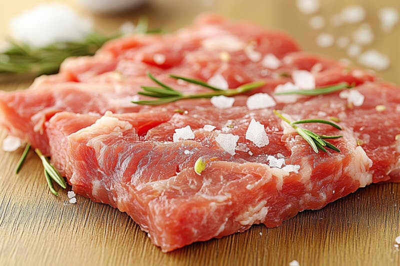 A Wooden Board Holds Delicious Marinated Steak and Lamb Chops that are ...