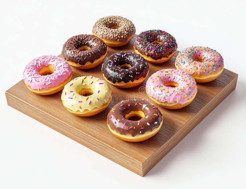A Wooden Board with Many Doughnuts of Different Colors. Generative AI ...