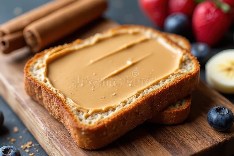 Wooden Board with Peanut Butter Toast Display Stock Illustration ...