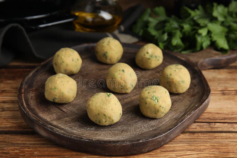 Board with Raw Falafel Balls on Table Stock Photo - Image of croquettes ...