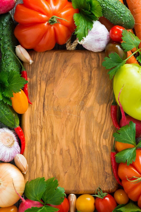 Wooden Board for Recipe and Fresh Vegetables, Top View Stock Photo ...
