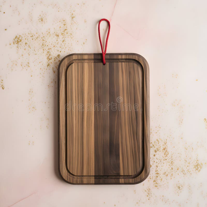 Wooden Board with a Red String Loop Adorned with Subtle Gold Specks ...