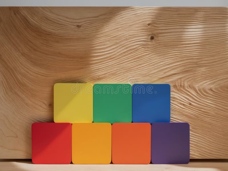 A Wooden Board with Six Different Colored Squares on it Stock ...