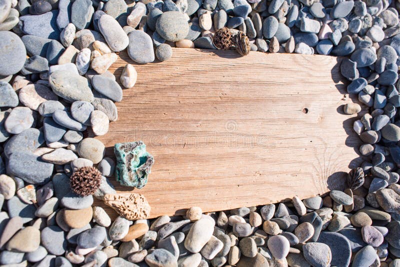Wooden Board in Stone on the Beach Background, Billboard Stock Photo ...