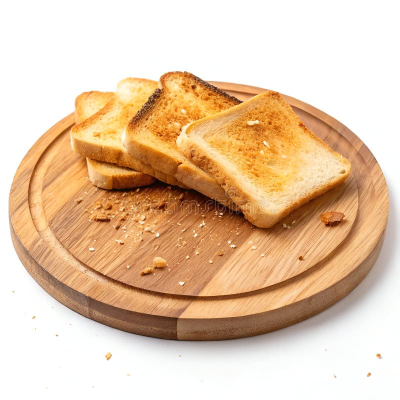 "Wooden Board with Toasted Bread Isolated on White Background Stock ...