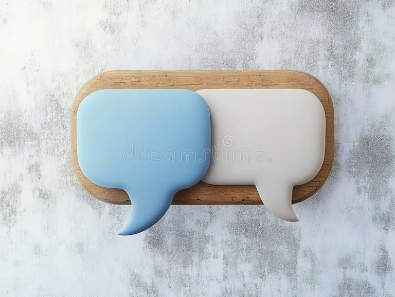 Wooden Board with Two Speech Bubbles, 3D Render, Communication ...