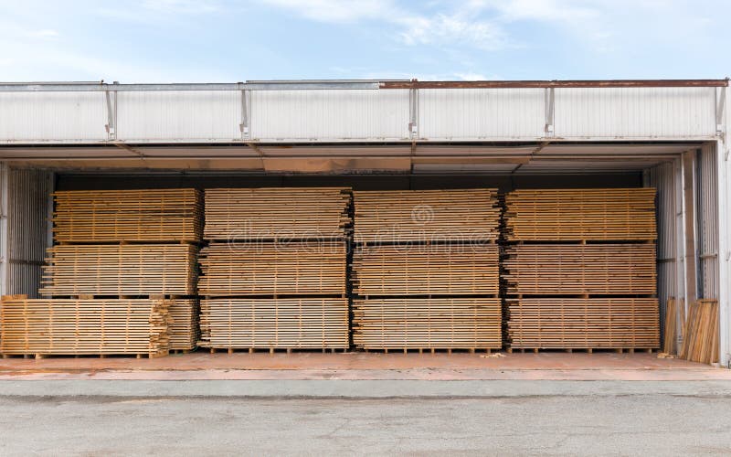 Wooden Boards in Warehouse of Building Materials Stock Photo - Image of ...