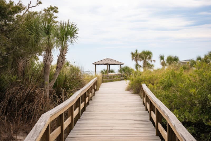 Wooden Boardwalk Path Leading To Beach Wedding Ceremony Stock ...