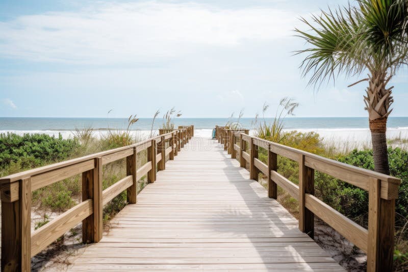 Wooden Boardwalk Path Leading To Beach Wedding Ceremony Stock Image ...
