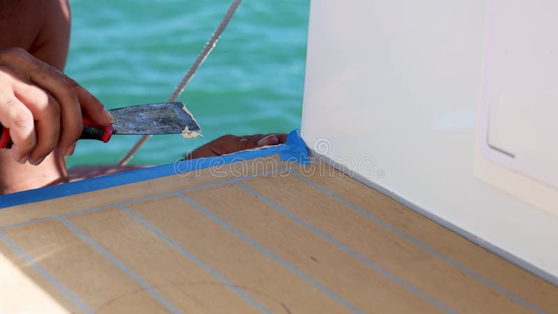 Wooden Boat Floor Installation and Painting Process Stock Video - Video ...