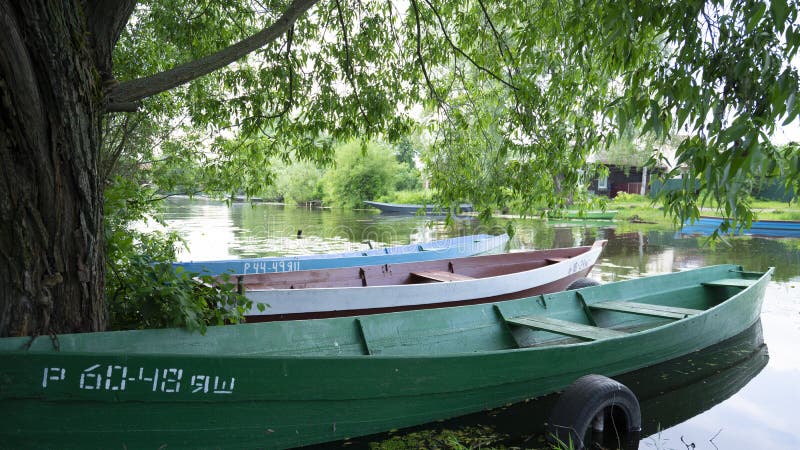 Wooden Boats on the River among the Trees Editorial Stock Photo - Image ...